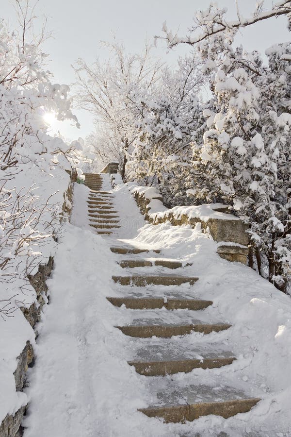 Stone Staircase in the Snow. Stock Image - Image of stairs, town: 37939941