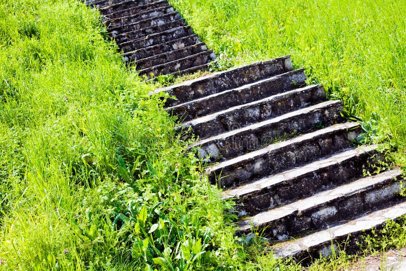 Stone stairs in grass stock image. Image of hill, lawn - 72835515