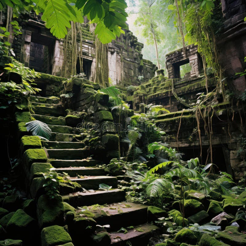 A stone stairs in a jungle stock illustration. Illustration of ...