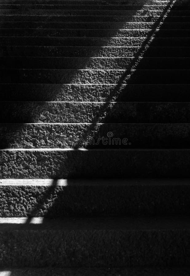 Stone Stairs with Light Beam and Shadow Stock Photo - Image of grungy ...