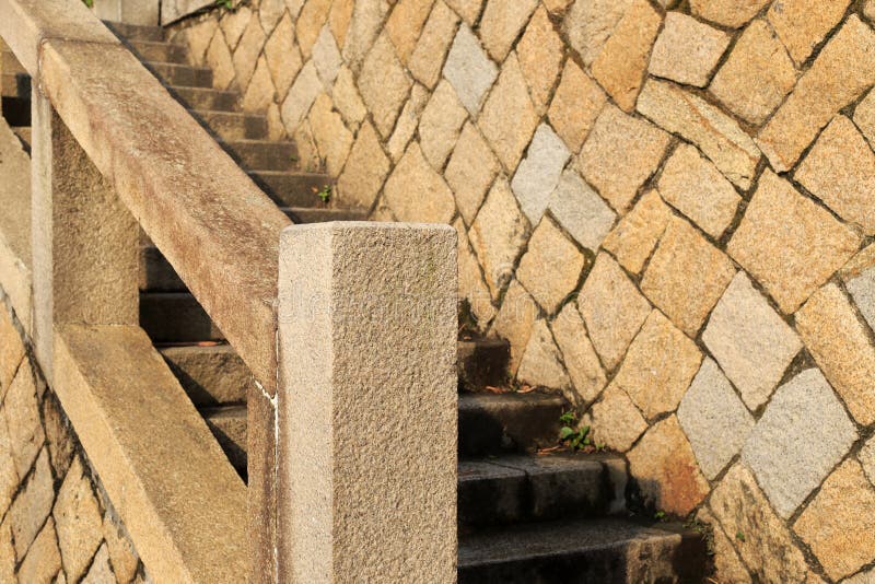 Stone stairs with railing stock photo. Image of path - 49689270