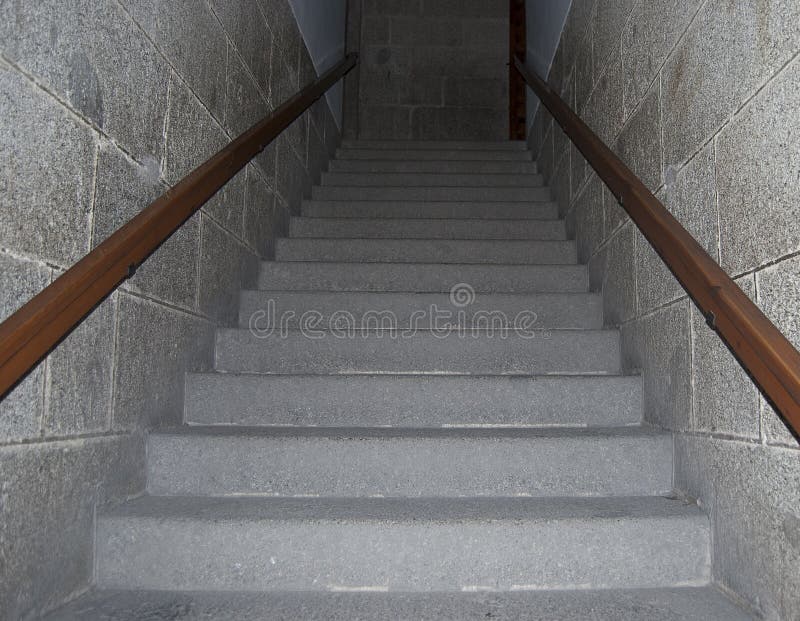 Stone Stairs To Raise or Lower with Wooden Railing Stock Photo - Image ...