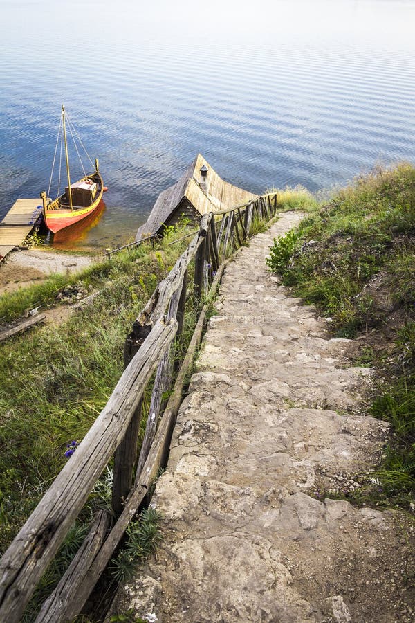 Stone stairs to the river. stock image. Image of direction - 77172181