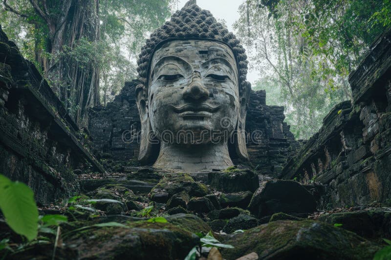 Stone Statue in Forest stock photo. Image of abandoned - 378147228
