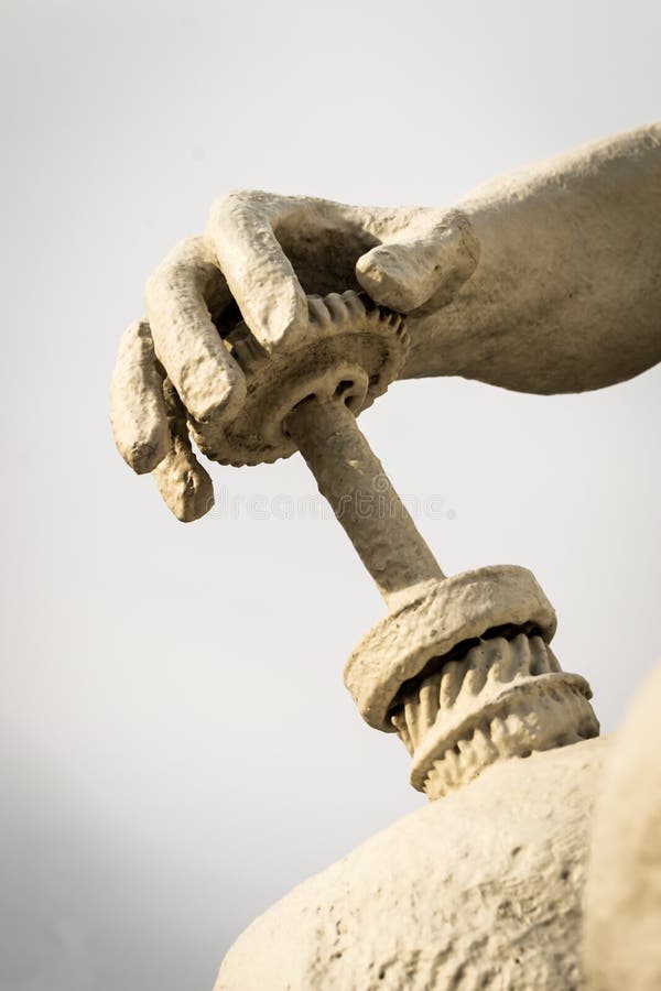 Stone Statue Human Hand and Industrial Cog Stock Photo - Image of ...