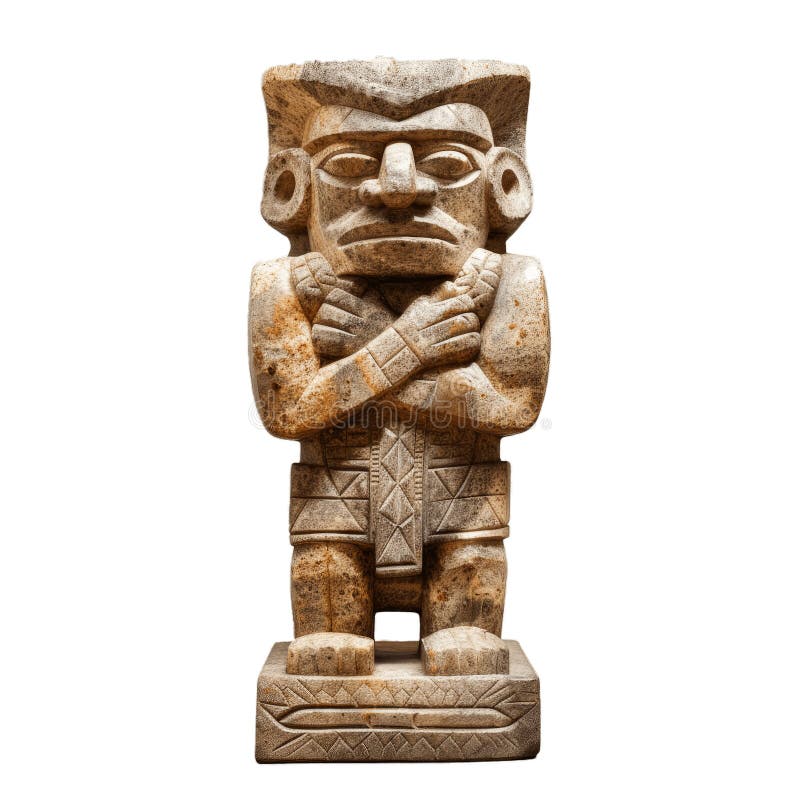 Ancient Mayan Statue Posing with Arms Crossed on White Background Stock ...