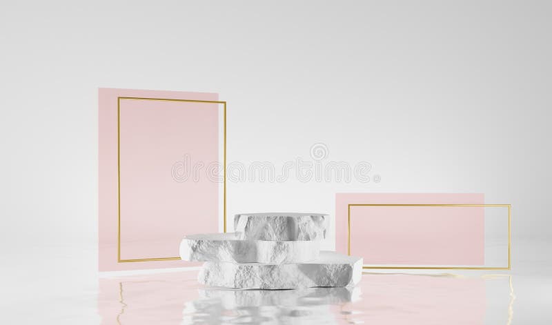 Stone Step Podium with Abstract Pink Geometric Figures and Golden ...