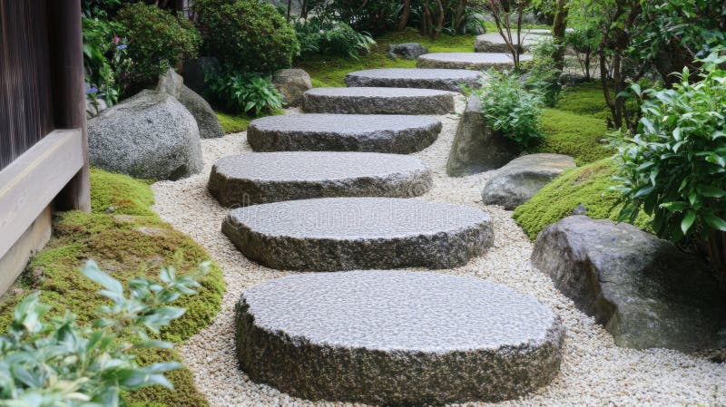 Stone Stepping Stones Path through a Japanese Garden Stock Illustration ...