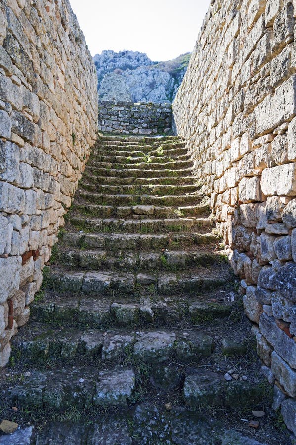 Stone Steps at the Acrocorinth Castle, Peloponnese - Greece Stock Photo ...