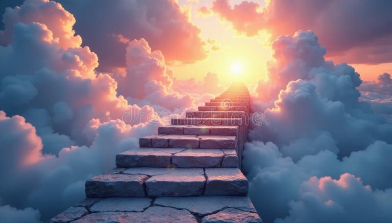 Stone Steps Climb into Bright Clouds, Leading To Pearly Gates ...