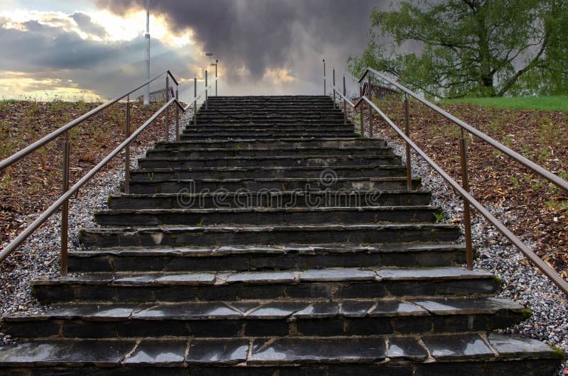 Stone steps, cloudy sky stock image. Image of clouds - 277755403
