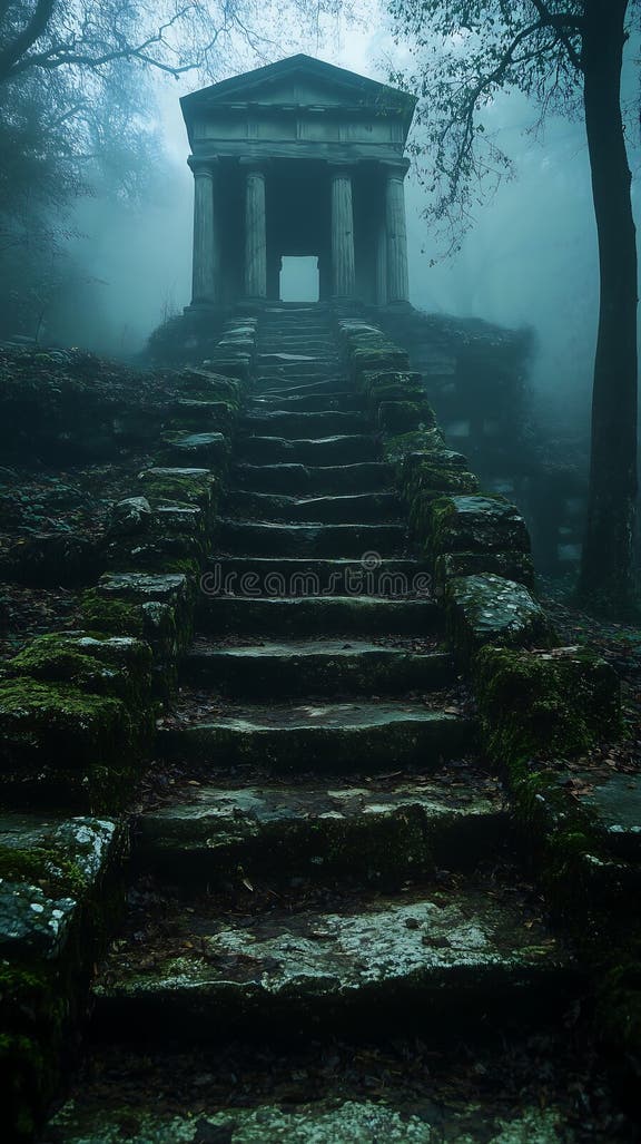 Mysterious Stone Steps in a Foggy Classical Garden. Generated Using AI ...