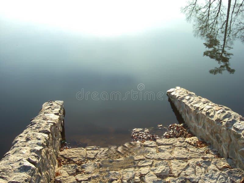 Stone Steps on the Embankment Descend into the Water, Which Reflects ...