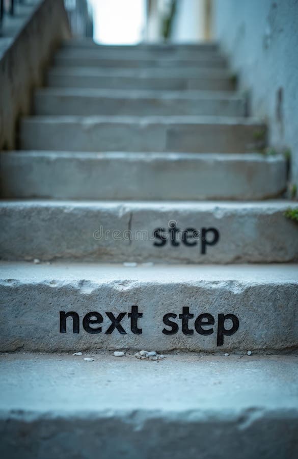 Stone Steps with Engraved Words NEXT STEP Suggest Progress and Forward ...