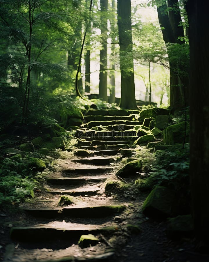 Stone steps in the forest stock illustration. Illustration of beauty ...