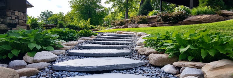 Stone Steps Form a Path through a Peaceful Garden Setting. Natural ...