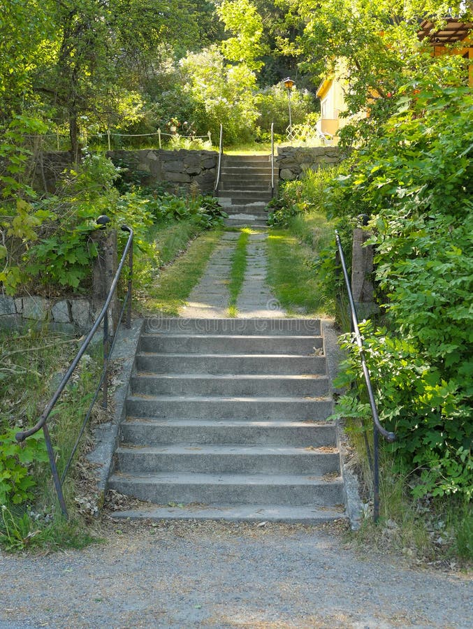 Stone Steps in the Garden during the Summer Stock Image - Image of tree ...