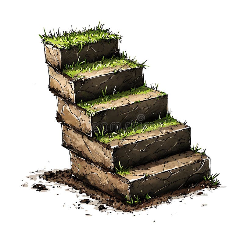 Stone Steps with Grass Growth Progress and Nature Concept Stock ...