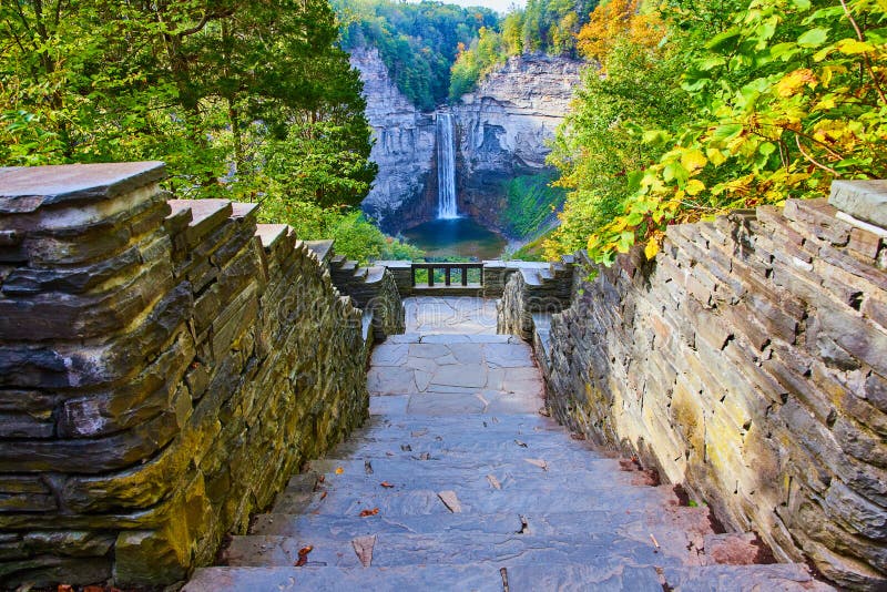 Stone Steps Lead Down To Overlook of Huge Waterfall into Canyon ...