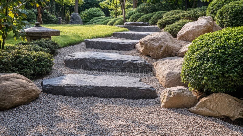 Stone Steps Leading through a Gravel Garden Path Stock Illustration ...