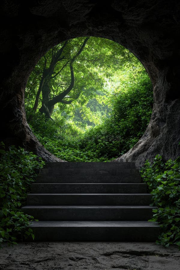 Stone Steps Leading into a Lush Green Forest, a Path To Nature. Stock ...