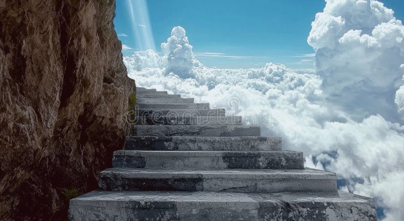 Stone Steps Leading To Heaven through the Clouds Stock Illustration ...
