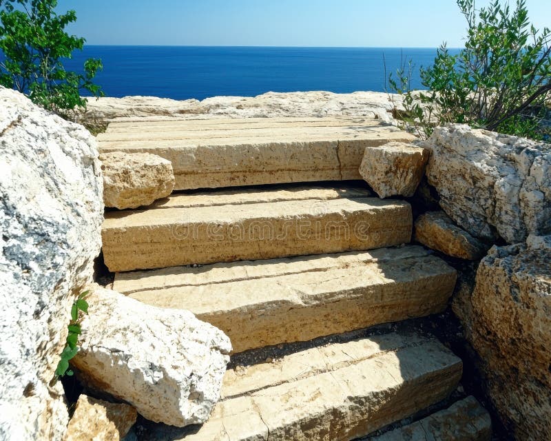 Stone Steps Leading To the Ocean Stock Illustration - Illustration of ...