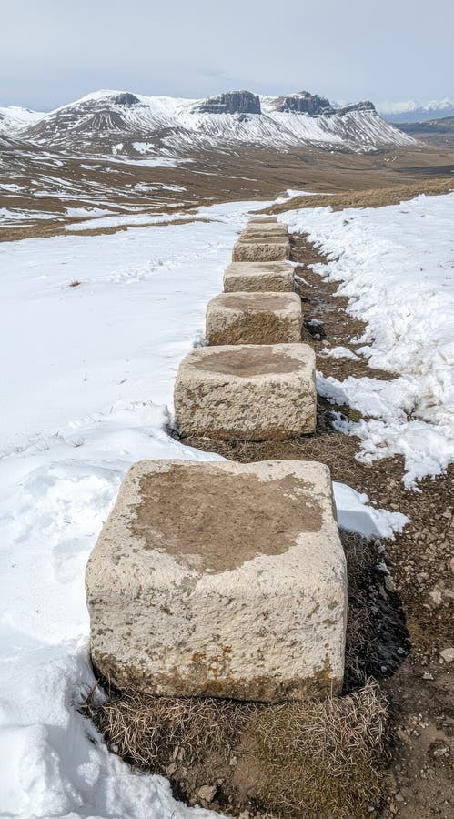 Stone Steps Leading To a Snowy Mountain Range Stock Illustration ...