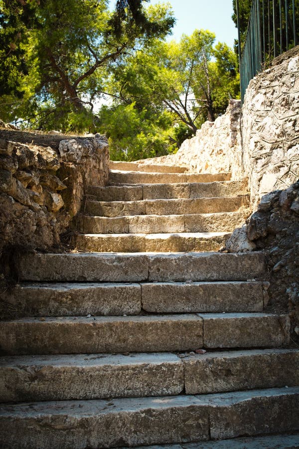 Red steps stock image. Image of greece, street, noon - 14125581