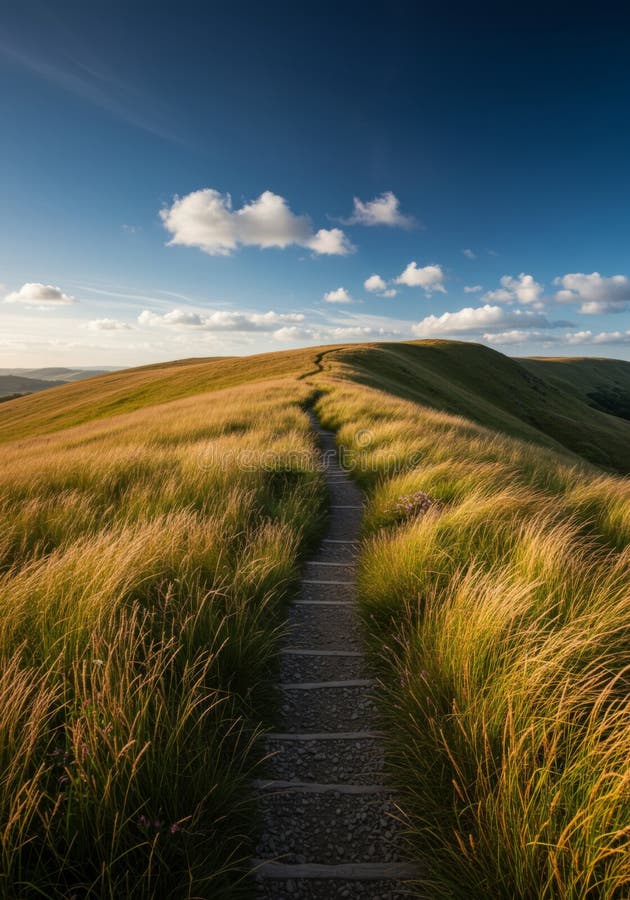 Stone Steps Leading Up a Grassy Hill Under a Blue Sky Stock ...