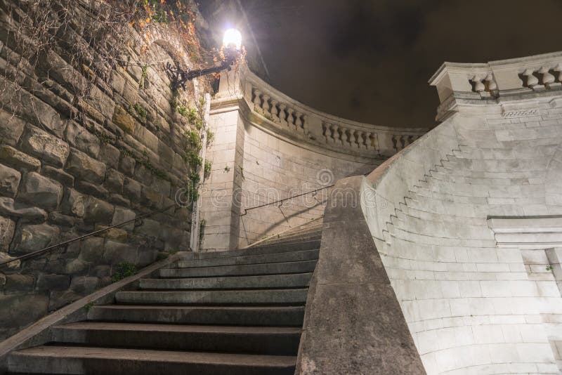 Stone steps by night stock image. Image of lamp, illumination - 105325009