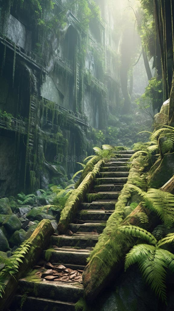 Stone Steps Path Surrounded by Rain Forest Selective Focus Background ...