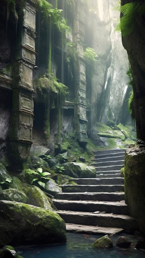 Stone Steps Path Surrounded by Rain Forest Selective Focus Background ...