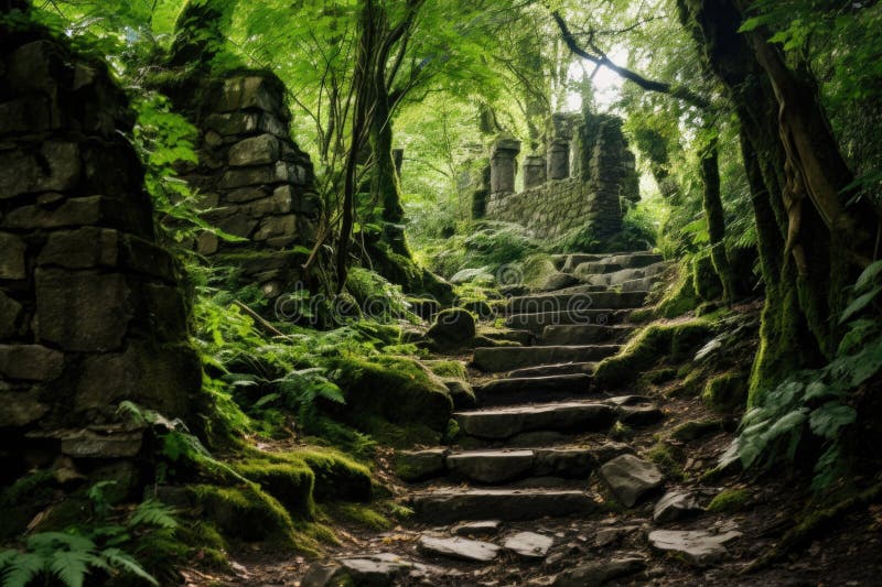 Stone Steps of a Steep Path Up a Hill Stock Photo - Image of generative ...