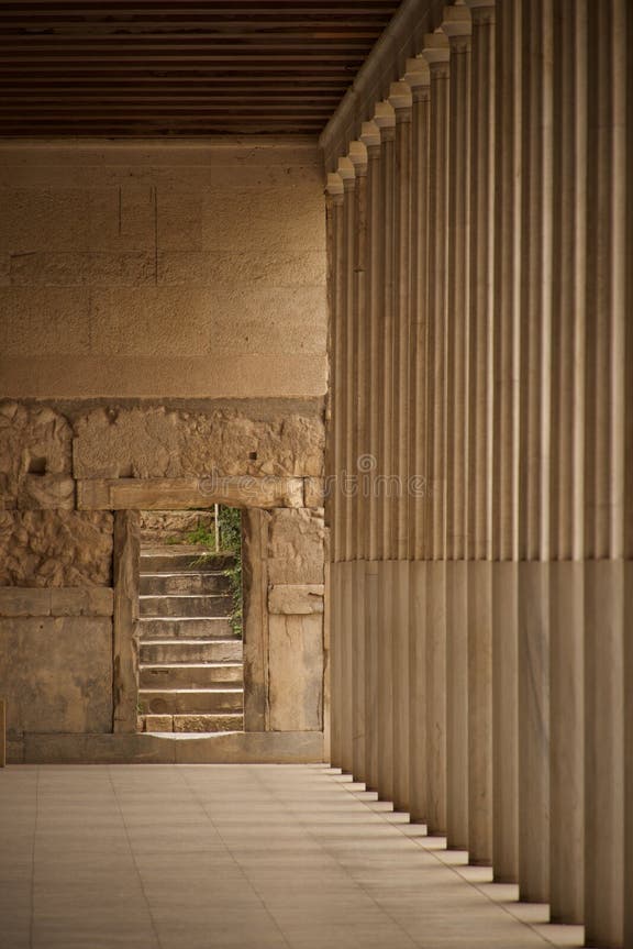 Stone Steps beside Stoa of Attalos Colonnade Stock Image - Image of ...