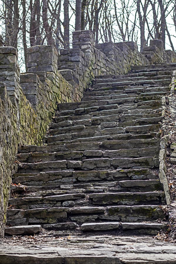 Stone Staircase with Stone Walls in a Forest during Daylight Stock ...