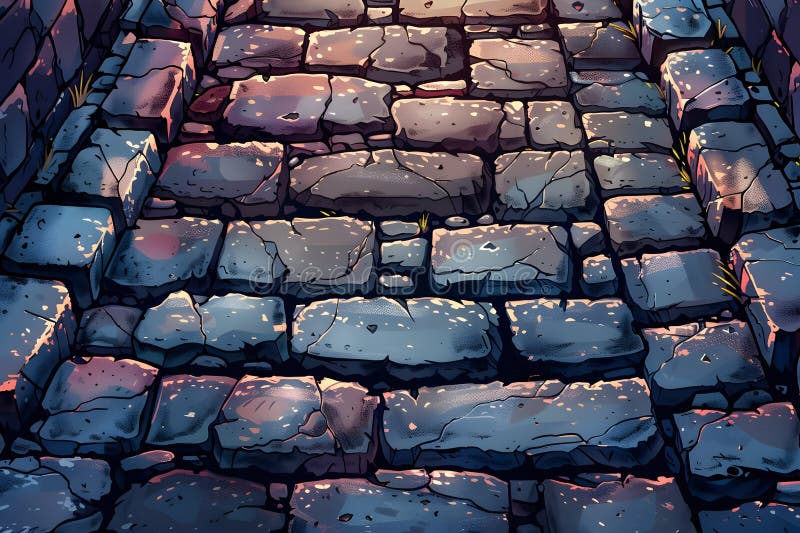 Stone Steps Texture with Gray Cobblestone Path and Brick Wall Surface ...