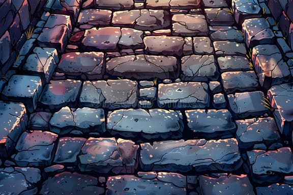 Stone Steps Texture with Gray Cobblestone Path and Brick Wall Surface ...