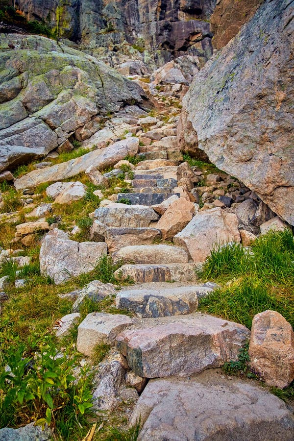 Stone Steps in Mountains with Metal Railing Leading Up Mountain with ...