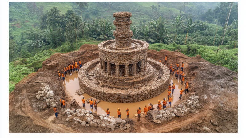 Stone Structure Construction by Workers at an Archaeological Site Stock ...