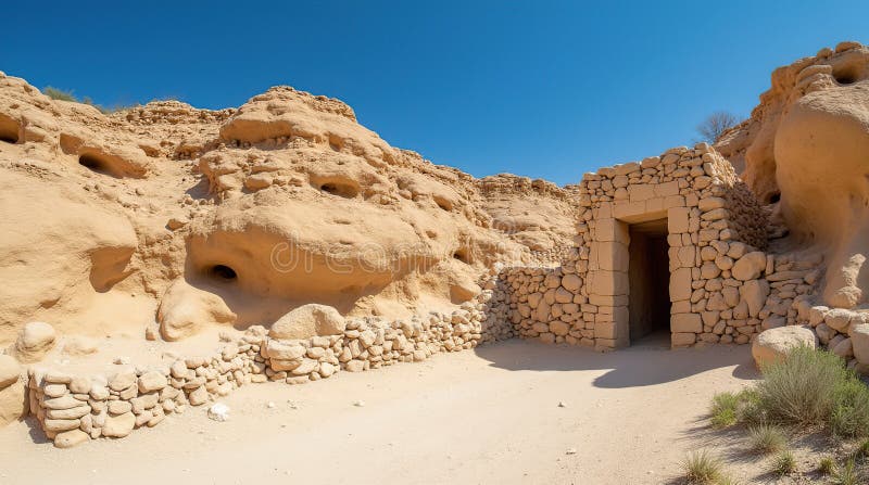 Ancient Stone Structure in a Desert with Eroded Rocky Terrain Stock ...