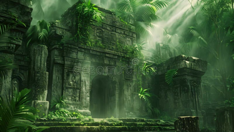 A Stone Structure Stands Amidst Lush Trees in a Dense Jungle, Ancient ...