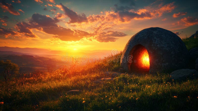 Stone Structure at Sunset on a Hilltop Stock Illustration ...