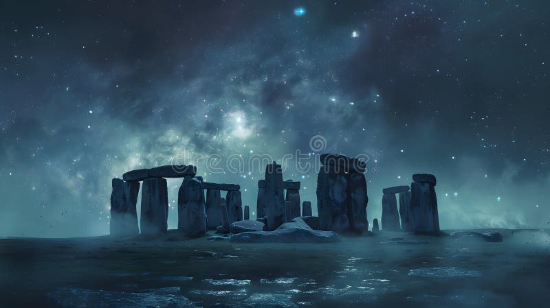 Stone Structures in Water Under Starry Sky Creating a Mystical ...