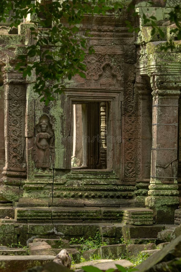Stone Ta Prohm Doorway Surrounded by Pillars Stock Photo - Image of ...