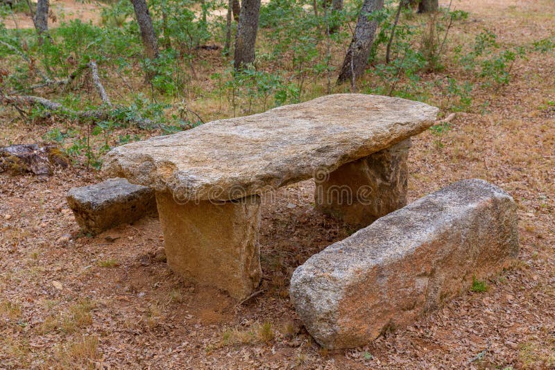 Stone table stock photo. Image of bush, seat, green, outdoors - 26603634