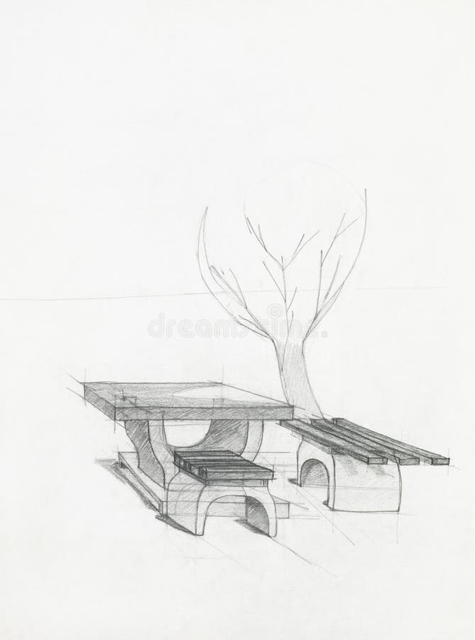 Pencil Perspective Drawing Of Garden Stock Illustration - Illustration ...