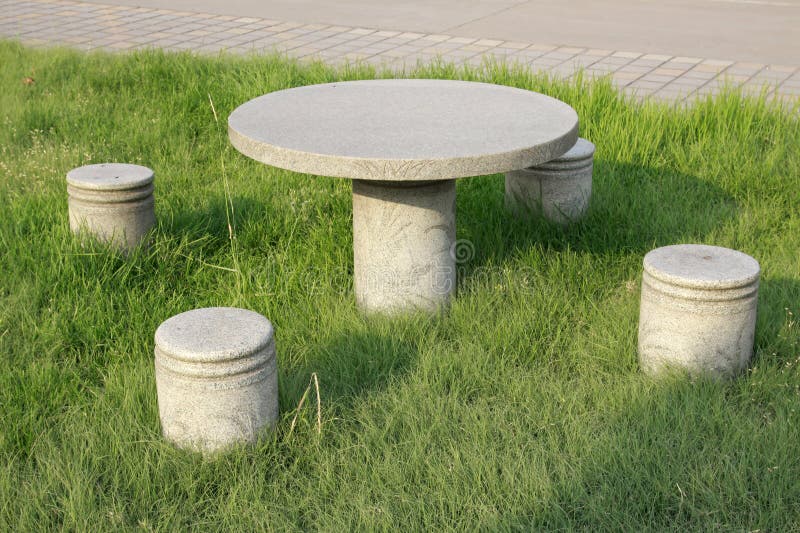 Stone Table and Chair in the Park Stock Image - Image of stone, gray ...