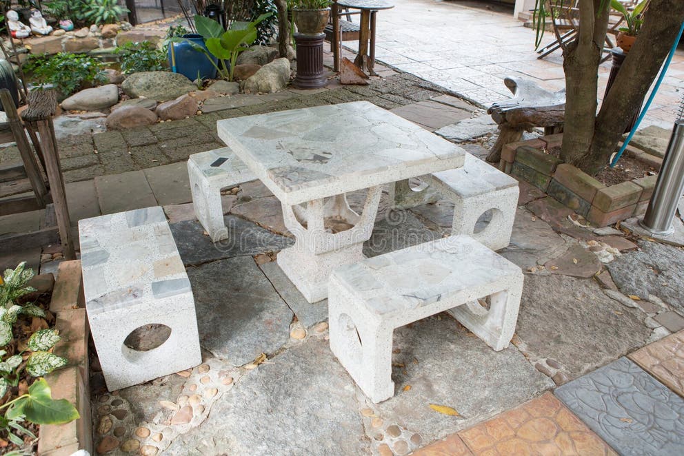 Stone Table Chair in the Park Stock Photo - Image of pattern, leisure ...