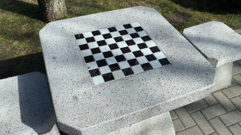 Stone Table and Chairs with Chess Board in Park Outdoor Stock Footage ...